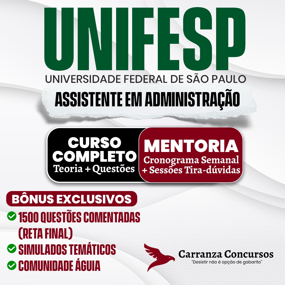 UNIFESP - Universidade Federal de São Paulo - CURSO COMPLETO + MENTORIA ...